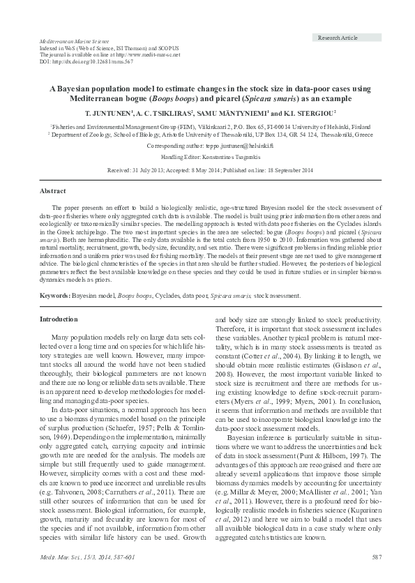 (PDF) A Bayesian population model to estimate changes in the stock size in data-poor cases using ...