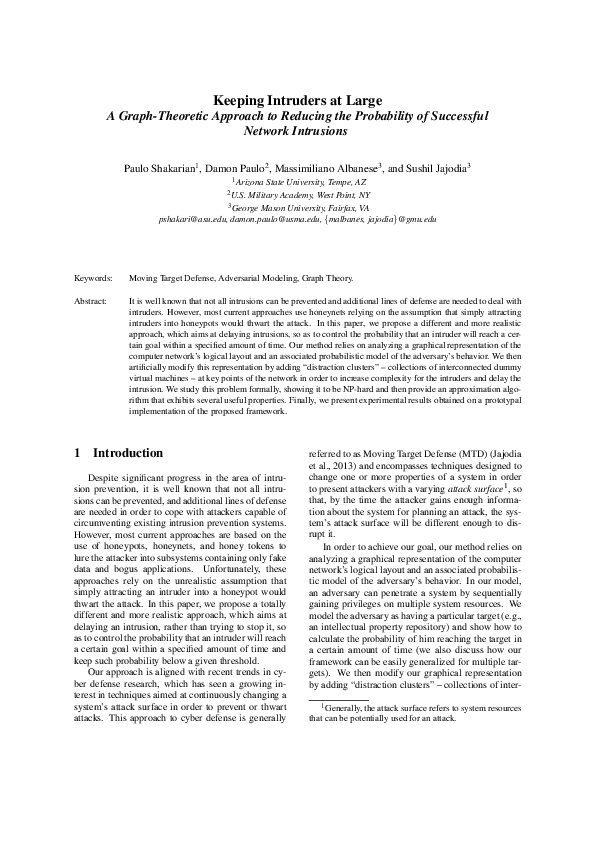 (PDF) Keeping Intruders at Large: A Graph-Theoretic Approach to Reducing the Probability of ...