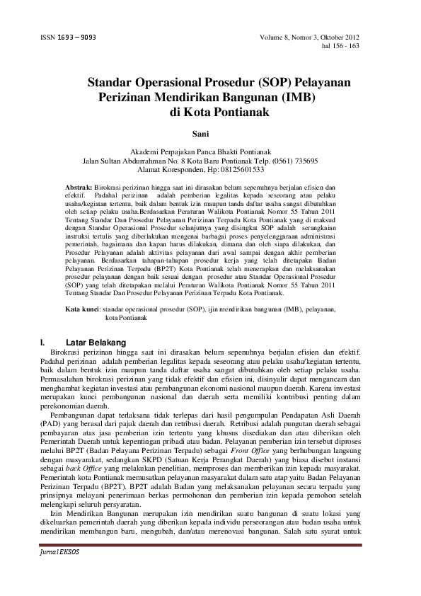 (PDF) Standar Operasional Prosedur (SOP) Pelayanan Perizinan Mendirikan Bangunan (IMB) di Kota ...