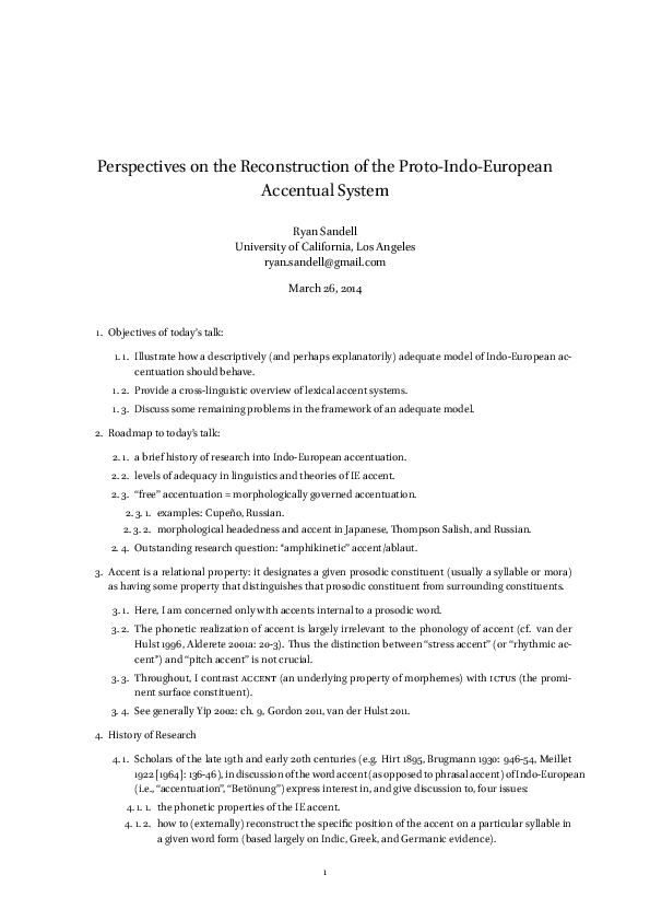 (PDF) Perspectives on the Reconstruction of the Proto-Indo-European ...