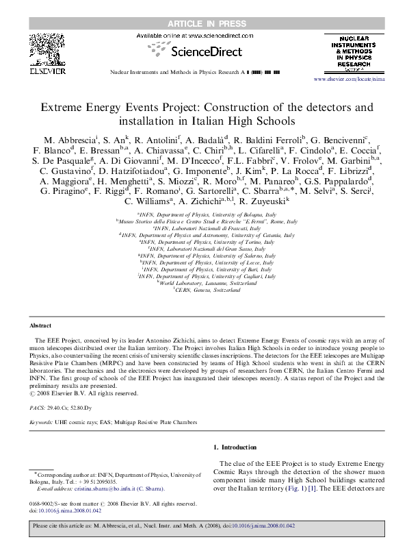 (PDF) Extreme Energy Events Project: Construction of the detectors and installation in Italian ...