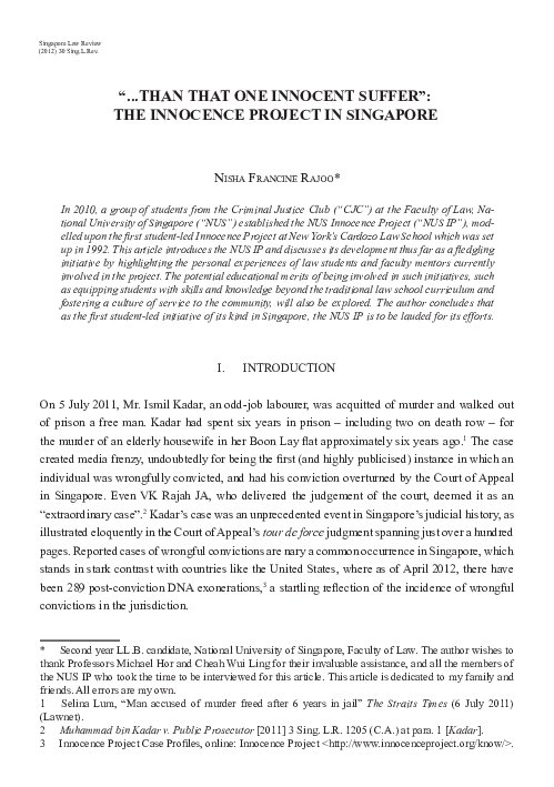 (PDF) "Than That One Innocent Suffer": The Innocence Project in Singapore