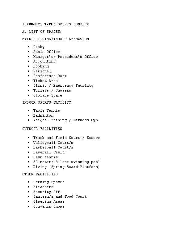 (DOC) I.PROJECT TYPE: SPORTS COMPLEX