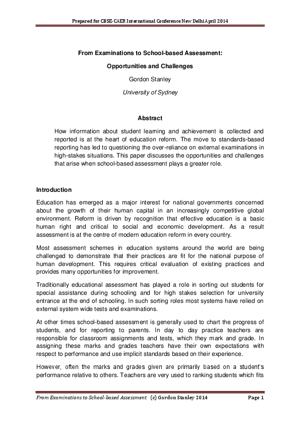 (DOC) From examinations to school-based assessment