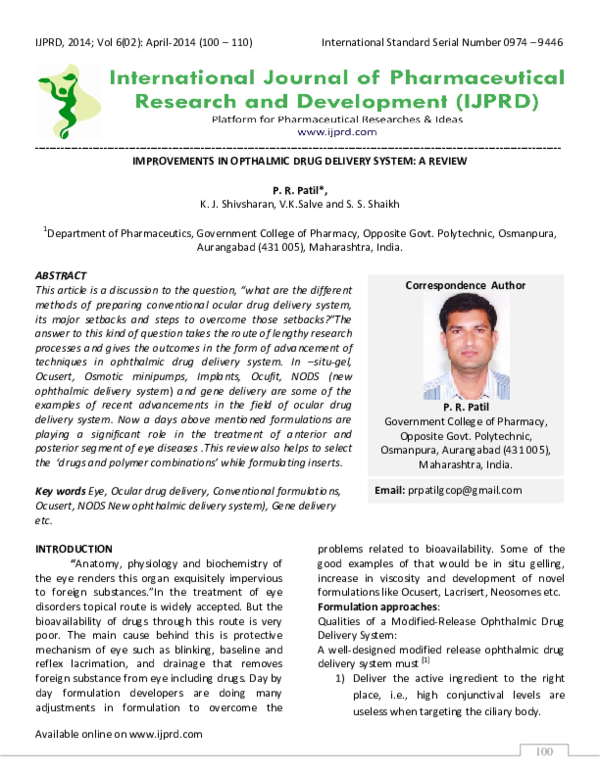 (PDF) Improvements in Ophthalmic Drug Delivery System: A Review