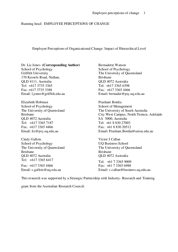 (PDF) Employee perceptions of change 1 Running head: EMPLOYEE ...