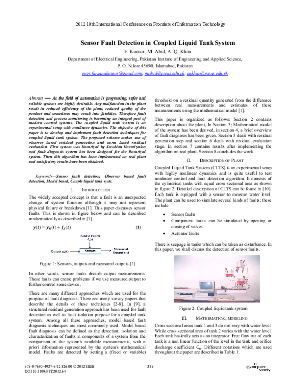 (PDF) Sensor Fault Detection in Coupled Liquid Tank System