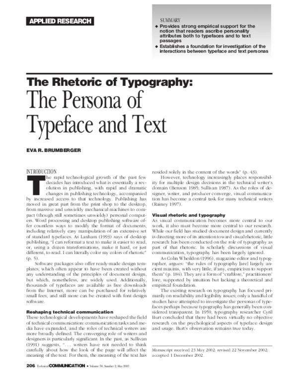 (PDF) The Rhetoric of Typography: The Persona of Typeface and Text