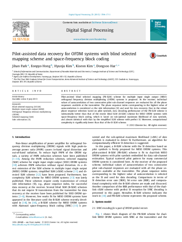 Pdf Digital Signal Processing Pilot Assisted Data Recovery For Ofdm Systems With Blind 3443