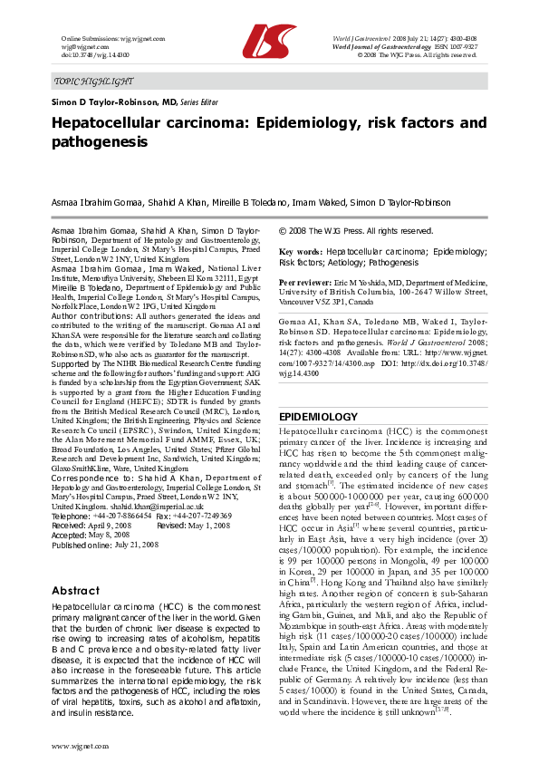 (PDF) Hepatocellular carcinoma: Epidemiology, risk factors and pathogenesis