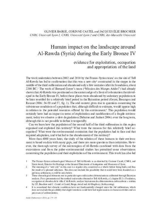 (PDF) Human impact on the landscape around Al-Rawda (Syria) during the ...