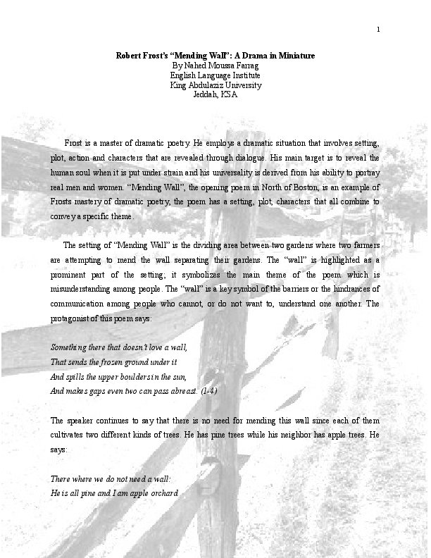 (DOC) Robert Frost’s “Mending Wall”: A Drama in Miniature