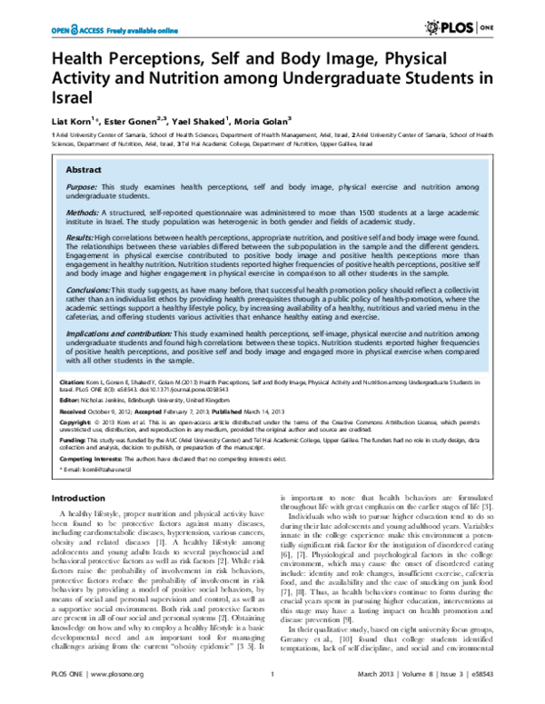 (PDF) Health Perceptions, Self and Body Image, Physical