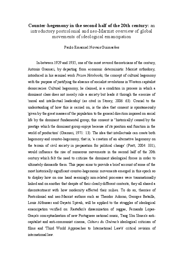 (PDF) Counter-hegemony in the second half of the 20th century: an introductory postcolonial and ...