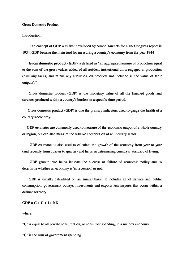 (DOC) Gross Domestic Product: Introduction