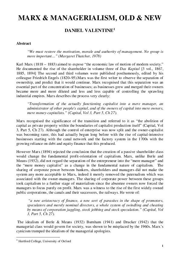 (PDF) MARX & MANAGERIALISM, OLD & NEW