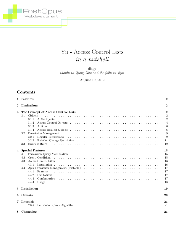 (PDF) Yii -Access Control Lists in a nutshell dispy thanks to Qiang Xue and the folks in #yii ...