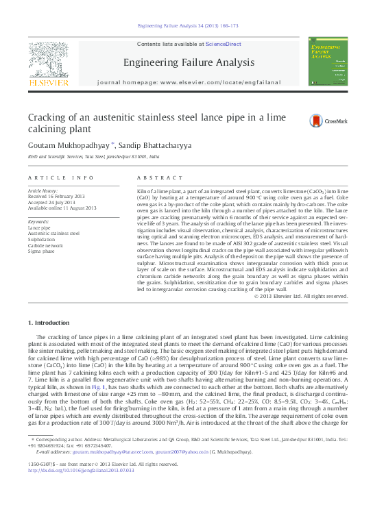 (PDF) Cracking of an austenitic stainless steel lance pipe in a lime ...