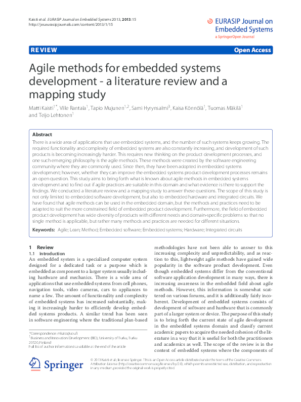 (PDF) REVIEW Open Access Agile methods for embedded systems development -a literature review and ...