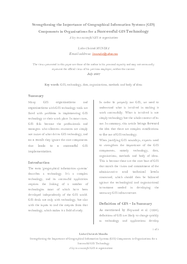 (PDF) Strengthening the Importance of Geographical Information Systems ...