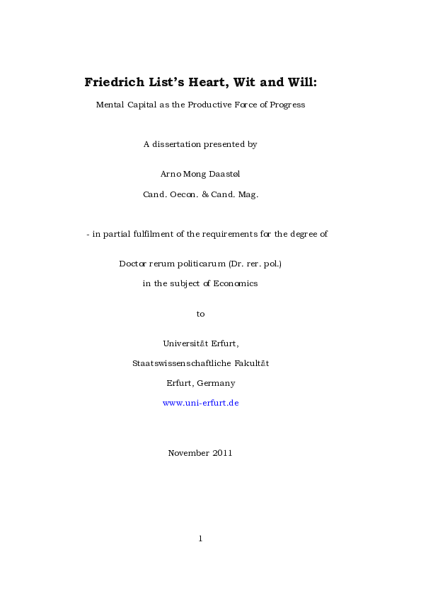 (PDF) Friedrich List’s Heart, Wit and Will: Mental Capital as the ...