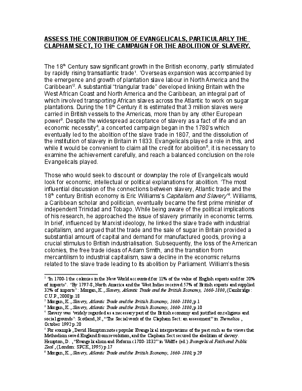 (DOC) ASSESS THE CONTRIBUTION OF EVANGELICALS, PARTICULARLY THE CLAPHAM ...