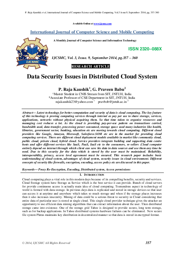 (PDF) Data Security Issues in Distributed Cloud System