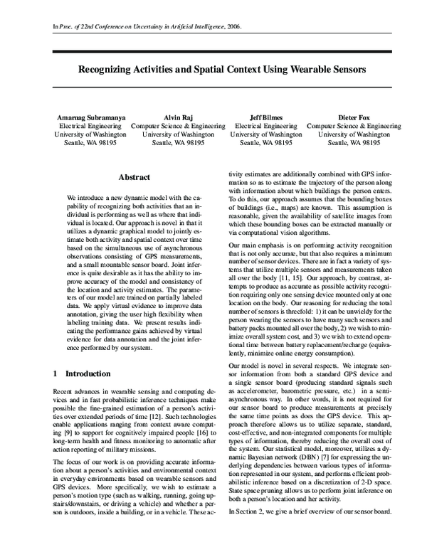 (PDF) Recognizing Activities and Spatial Context Using Wearable Sensors