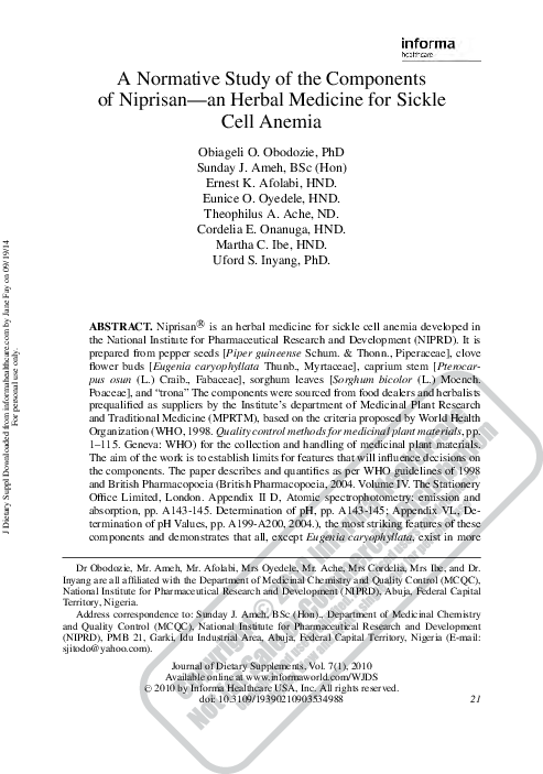 (PDF) A Normative Study of the Components of Niprisan—an Herbal ...