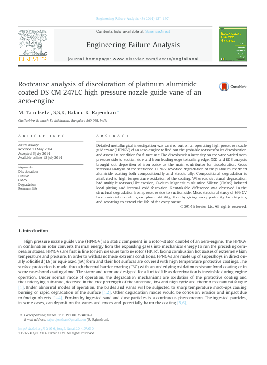 (PDF) Rootcause analysis of discoloration of platinum aluminide coated ...