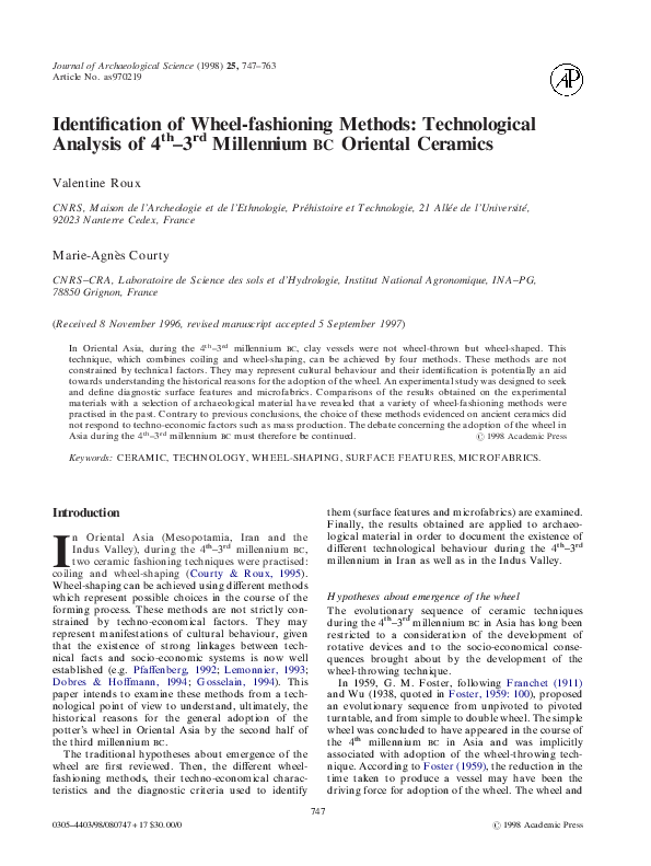 Identification of wheel-fashioning methods : technological analysis of ...