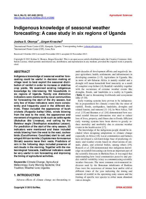 (PDF) Indigenous knowledge of seasonal weather forecasting: A case ...