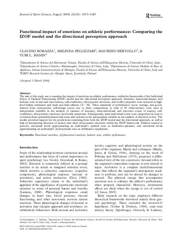 (PDF) Functional impact of emotions on athletic performance: Comparing ...