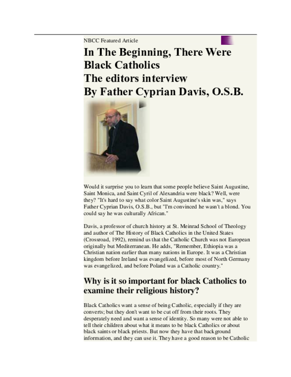 (DOC) Black American Catholic Experience Cyprian Davis OSB