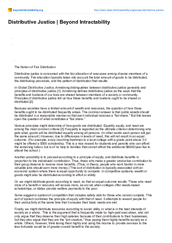 (PDF) Distributive Justice | Beyond Intractability