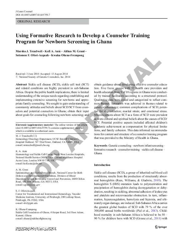 (PDF) Using Formative Research to Develop a Counselor Training Program for Newborn Screening in ...