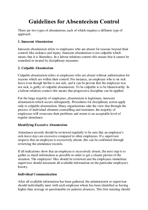 (DOC) Guidelines for Absenteeism Control