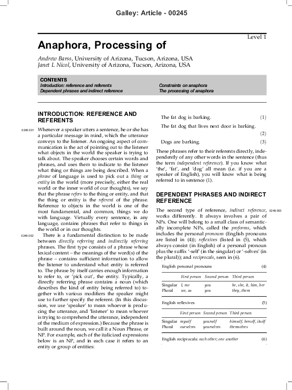 (PDF) Processing of Anaphora