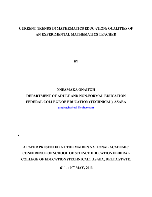 (DOC) CURRENT TRENDS IN MATHEMATICS EDUCATION: QUALITIES OF AN ...