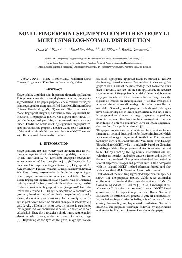 Pdf Novel Fingerprint Segmentation With Entropy Li Mcet Using Log