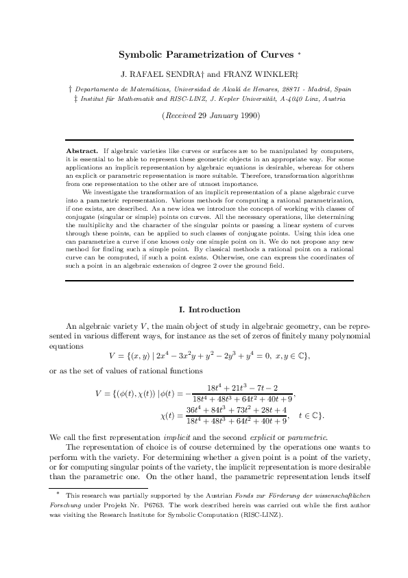 (PDF) Symbolic Parametrization of Curves