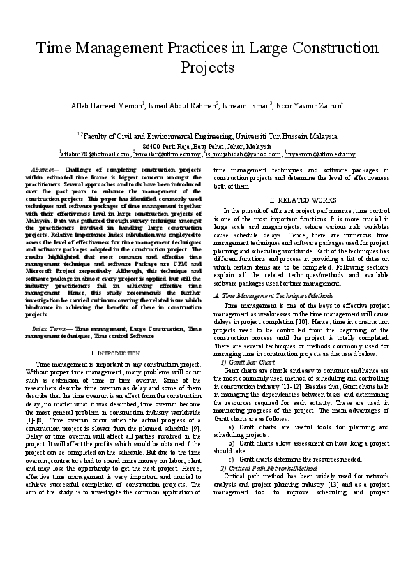 (PDF) Time Management Practices in Large Construction Projects