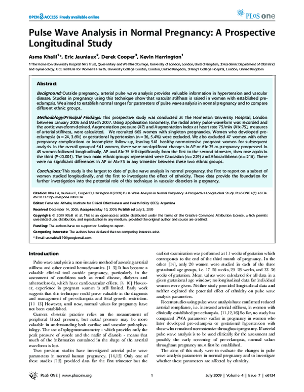 (PDF) Pulse Wave Analysis in Normal Pregnancy: A Prospective Longitudinal Study