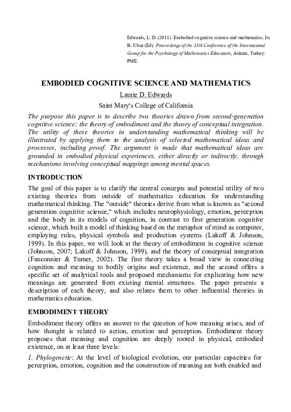 Embodied cognitive science and mathematics