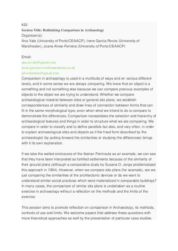 (DOC) Rethinking Comparison in Archaeology