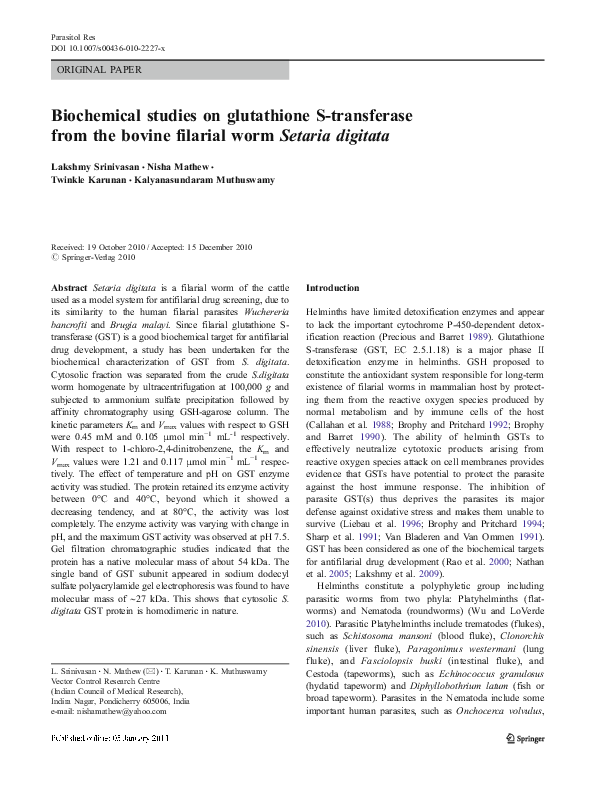 (PDF) Biochemical studies on glutathione S-transferase from the bovine ...