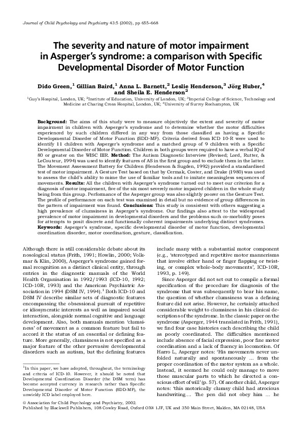 (PDF) The severity and nature of motor impairment in Asperger's ...