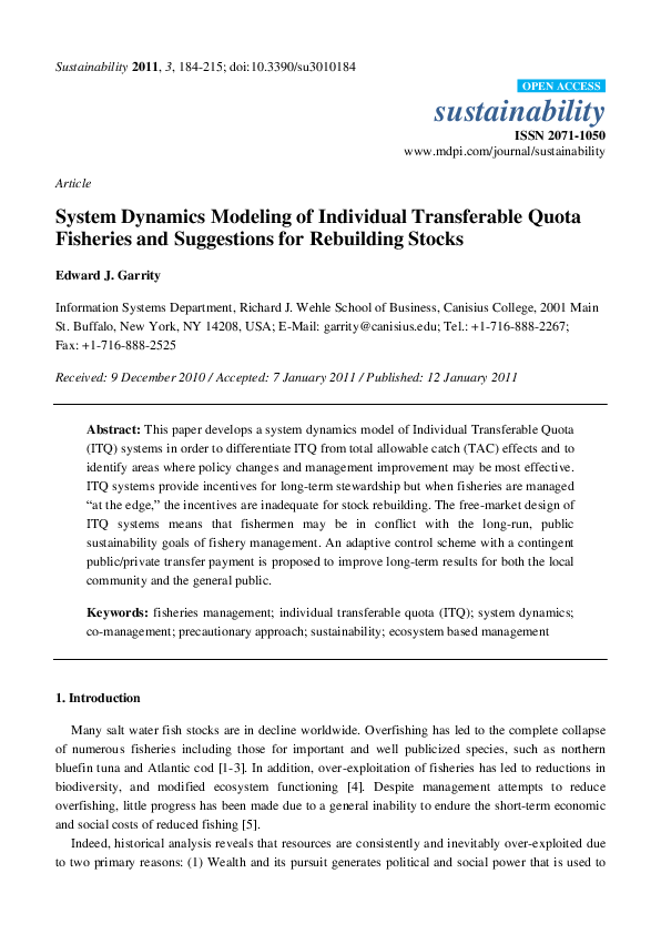(PDF) System Dyanmics Modeling of Individual Transferable Quota ...