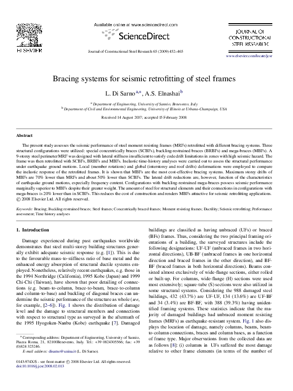 (PDF) Bracing systems for seismic retrofitting of steel frames