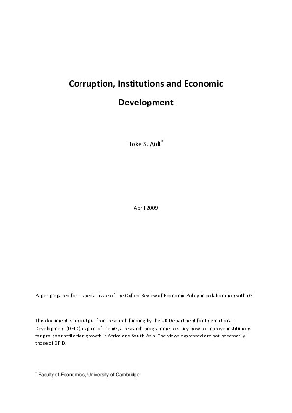 (PDF) Corruption, institutions, and economic development
